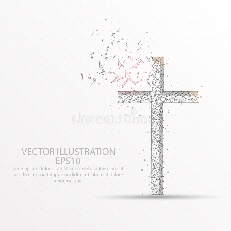 Christian Cross Low Poly Wire Frame on White Background. Stock Vector ...