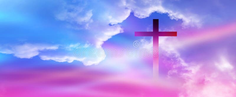 Christian Cross Appeared Bright In The Sky With Soft Fluffy Clouds
