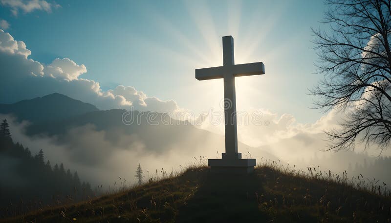 Christian Cross on a Background with Dramatic Lighting Stock ...
