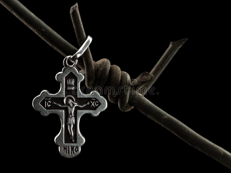 Christian Cross on a Barbed Wire Stock Image - Image of religion ...