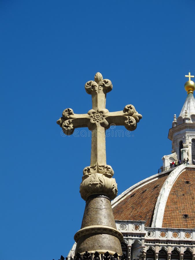 Christian Cross with Basilica in Background Stock Image - Image of ...