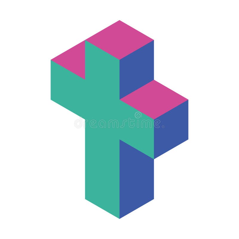 Christian Cross of Cubes. Retro Colored. Isometric 3D Vector Object ...