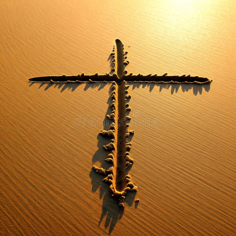 Christian Cross Drawn in the Sand Stock Illustration - Illustration of ...