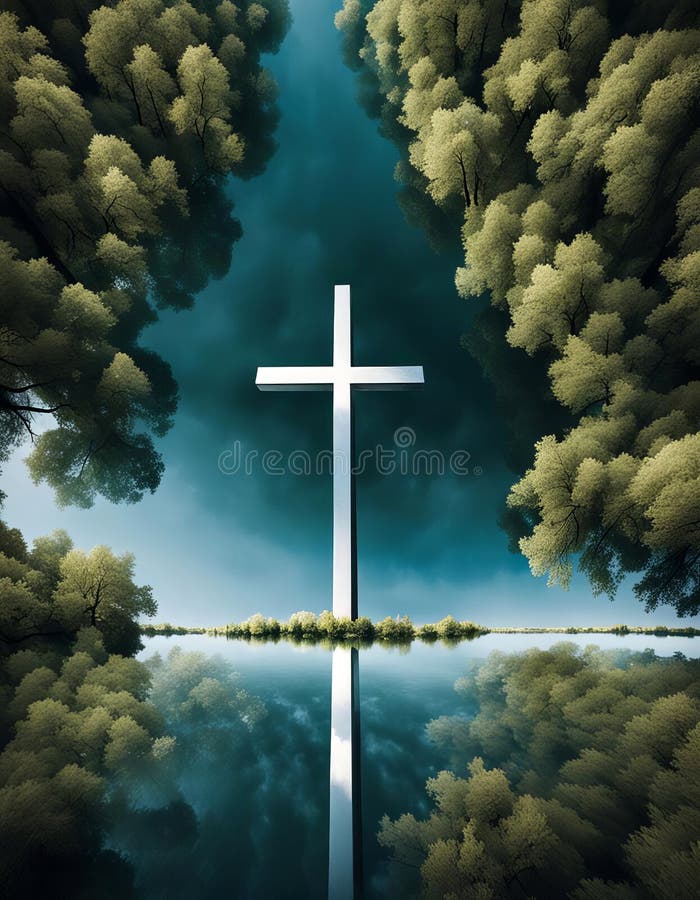 Christian Cross Elevated Above a River, Created with Generative AI ...