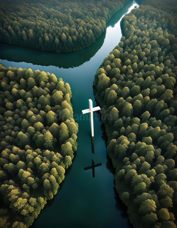Christian Cross Elevated Above a River, Created with Generative AI ...