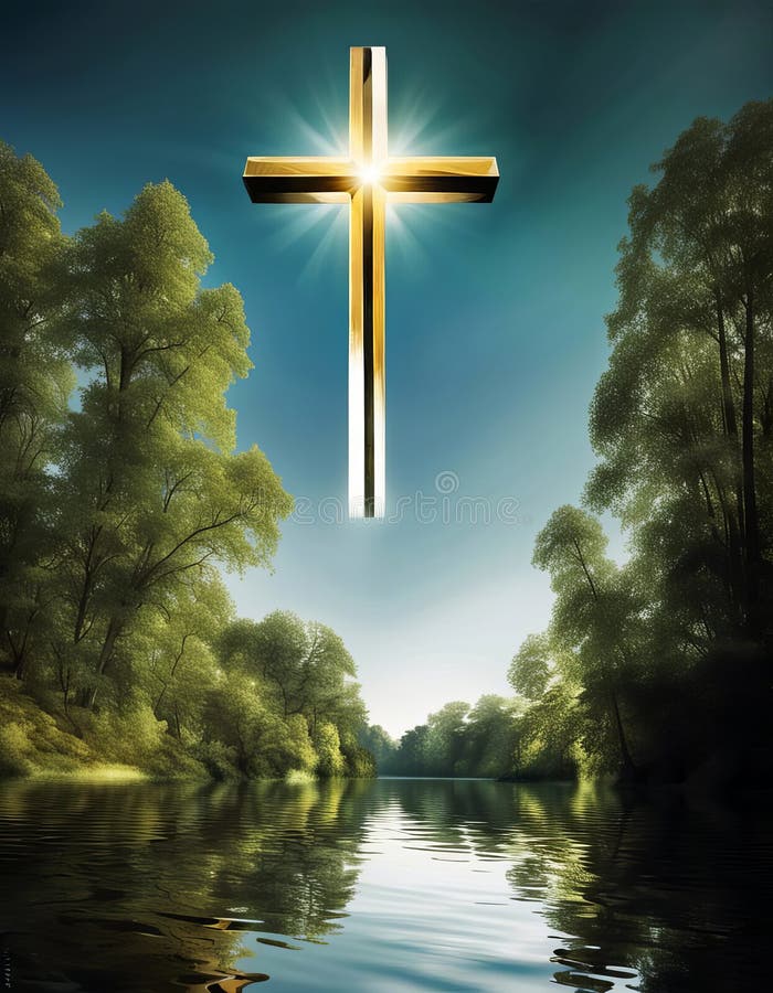 Christian Cross Elevated Above a River, Created with Generative AI ...