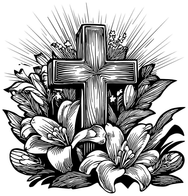 Christian Cross with Flowers Illustration Stock Vector - Illustration ...