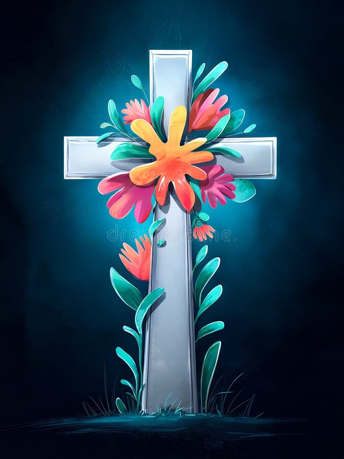 Christian Cross with Flowers Vector Art Stock Illustration ...