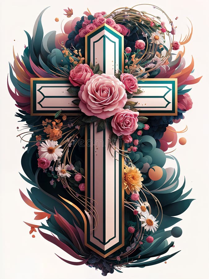 Christian Cross with Flowers Vector Art Stock Illustration ...