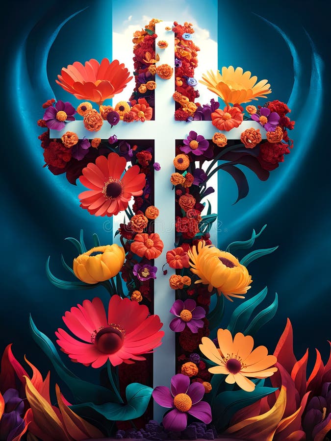 Christian Cross with Flowers Vector Art Stock Illustration ...
