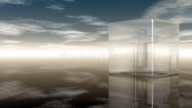 Christian Cross in Glass Cube Stock Illustration - Illustration of ...