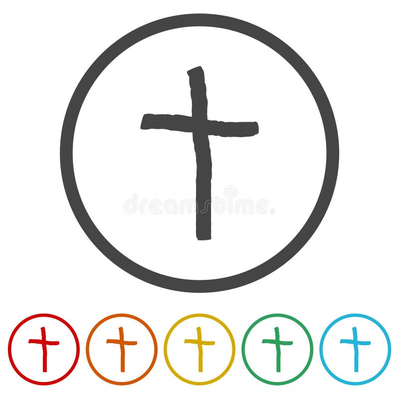 Christian Cross Hand Drawn Icon. Set Icons in Color Circle Buttons ... Christian Cross Hand Drawn Icon. Set Icons in Color Circle Buttons ...