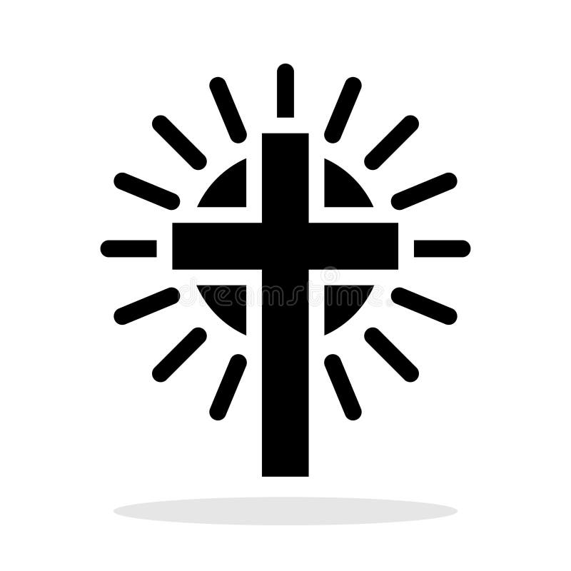 Christian Cross Icon. Black Symbol of Christian Cross with Sun Rays ...