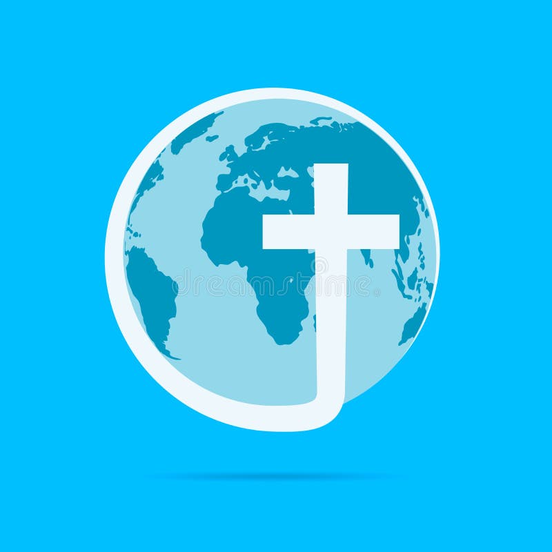 Christian Cross Icon with Globe Earth. Vector Illustration Stock ...