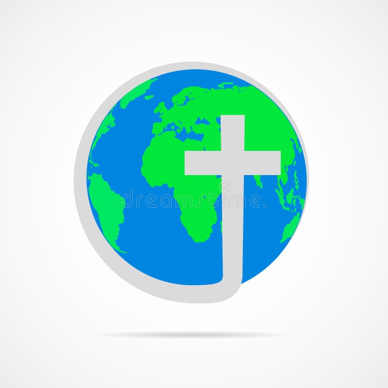 Christian Cross Icon with Globe Earth. Vector Illustration Stock ...