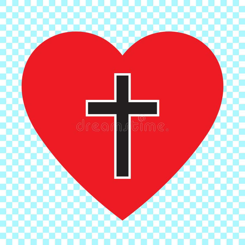 Christian Cross Icon In The Heart Inside Black Christian Cross Sign