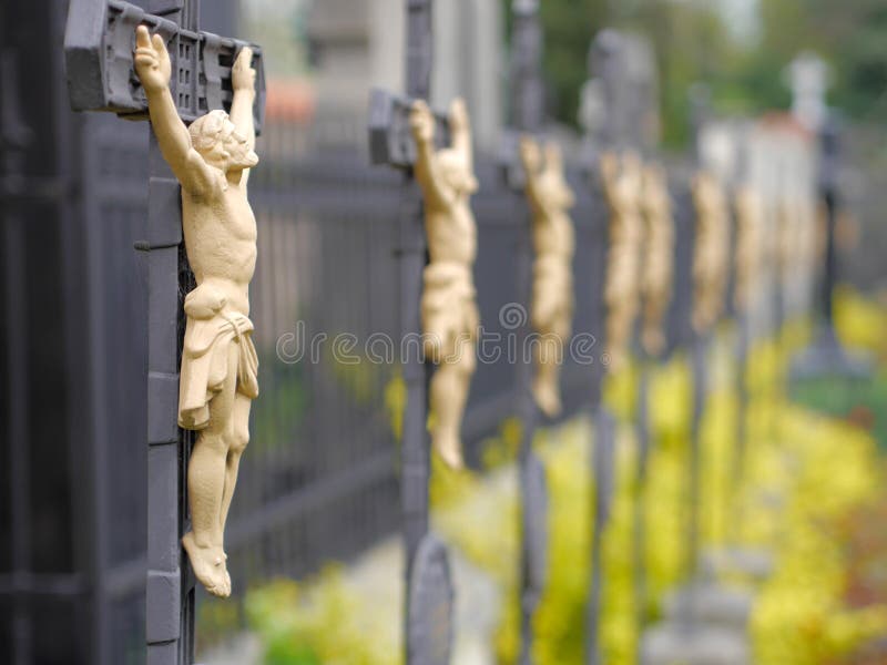 Christian Cross with Jesus Christ in Graveyard. Stock Photo - Image of ...