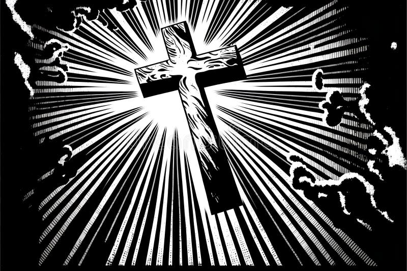 Image of Christian Cross in Dark Sky with Light Rays and Smoke Stock ...