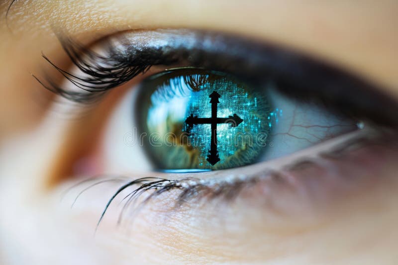 The Christian Cross Reflected in a Close-up of a Person S Eye Stock ...