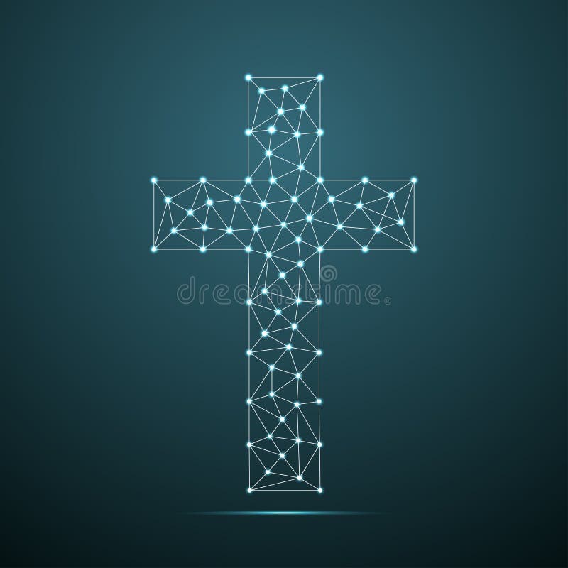Christian Cross. Religious Logo. Connection Structure with Line and ...
