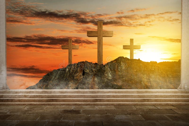 Christian Cross on the Rock Hill Stock Illustration - Illustration of ...