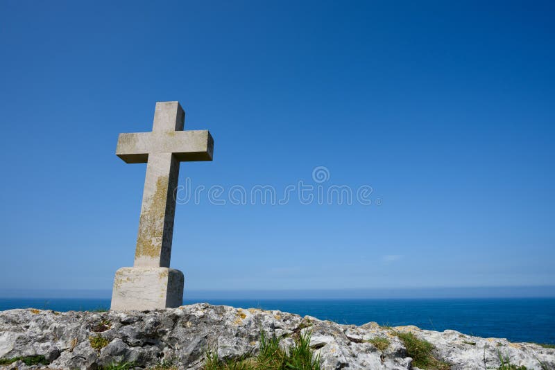 Christian Cross on Rock at Ocean Stock Photo - Image of catholic ...