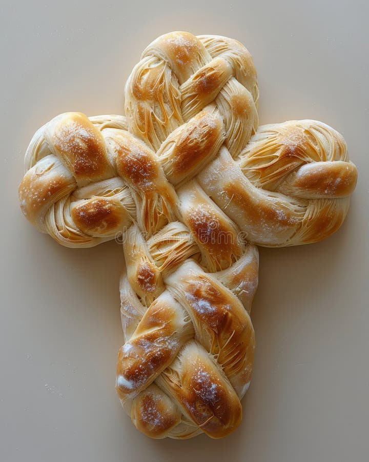A Christian Cross Shaped Loaf of Bread with Braids on Top. Generative ...