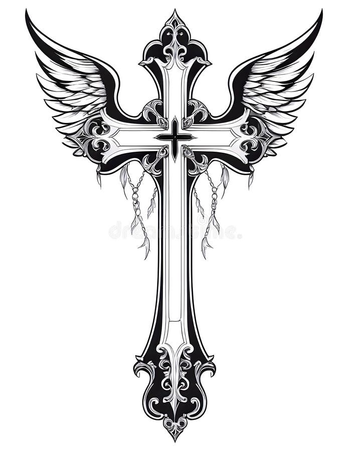 Christian Cross Sketch Tattoo Art Background Stock Illustration ...