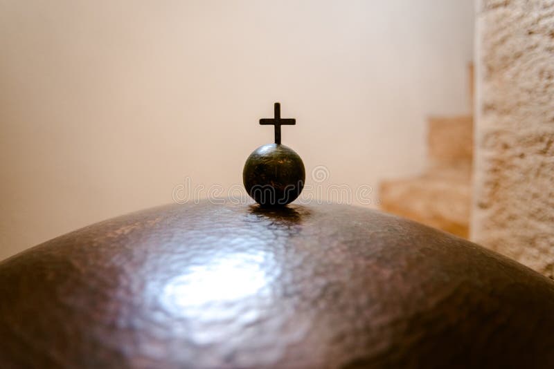 Christian Cross on a Small Metal Ball, Negative Space Stock Image ...