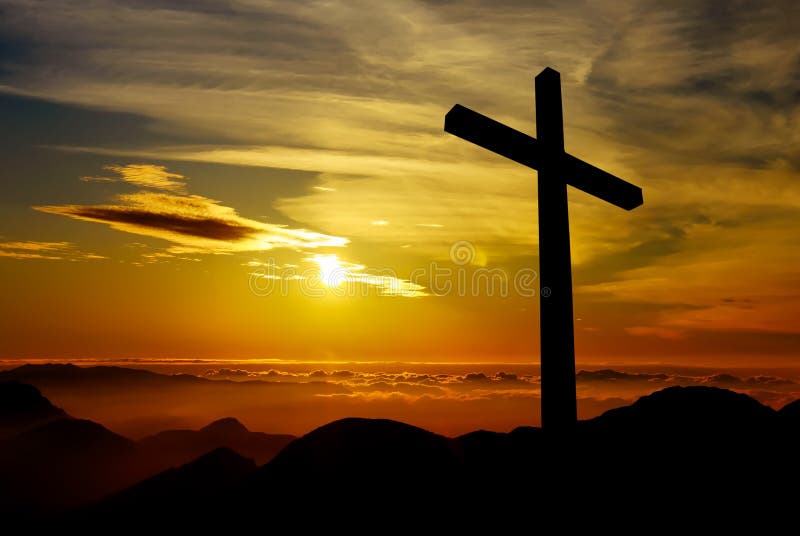 Christian Cross on Sunset Background Stock Image - Image of ...