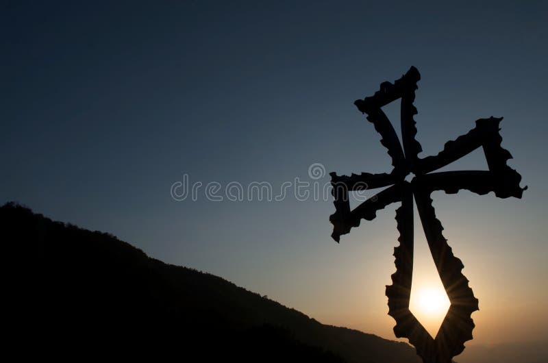 Christian Cross at Sunset with Mountain Backdrop Stock Image - Image of ...