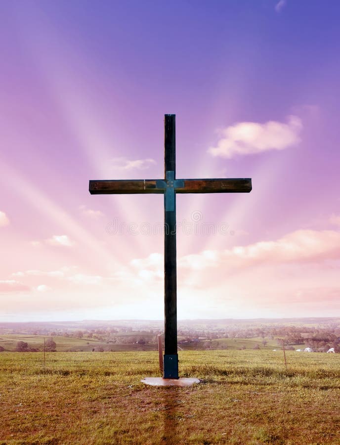 Christian Cross at Sunset or Sunrise Stock Photo - Image of religion ...