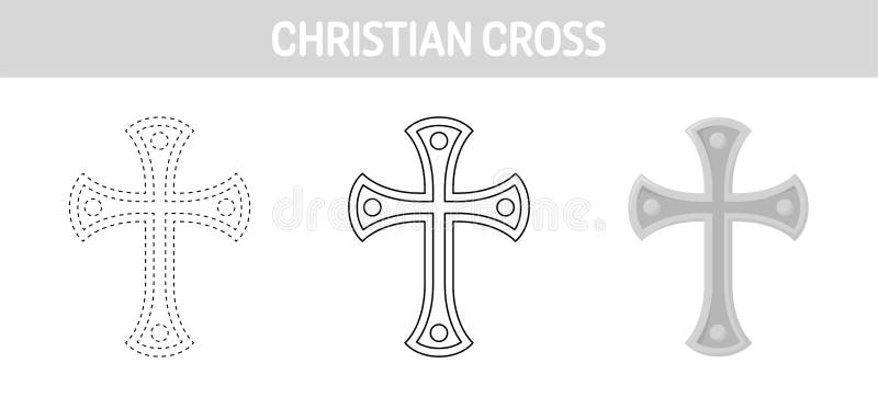 Christian Cross Tracing and Coloring Worksheet for Kids Stock Vector ...