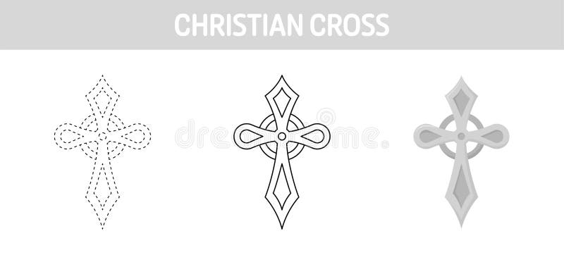Christian Cross Tracing and Coloring Worksheet for Kids Stock Vector ...