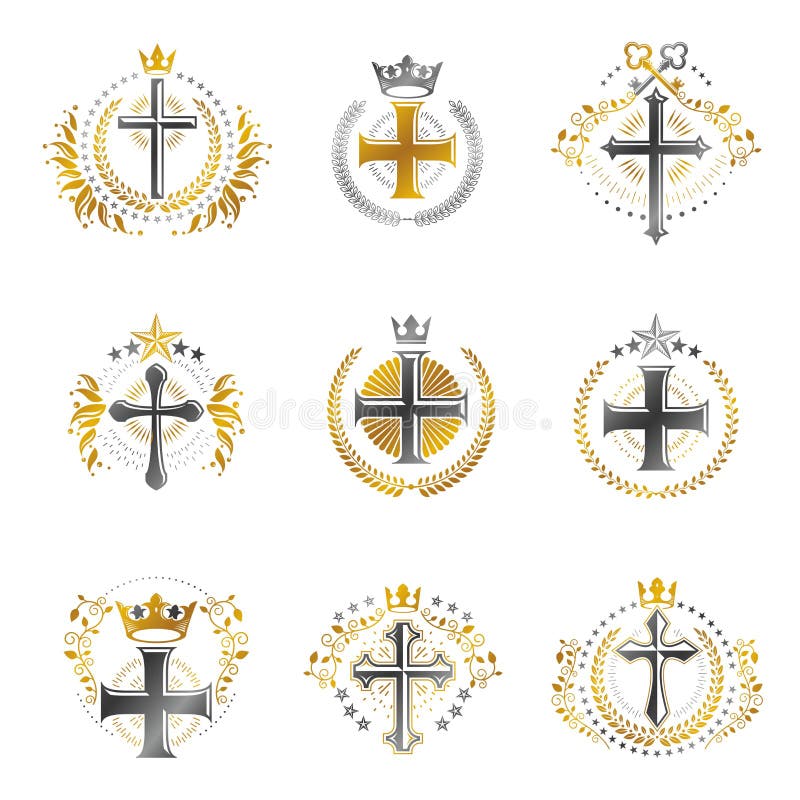 Christian Crosses Emblems Set. Heraldic Coat of Arms Decorative Stock ...