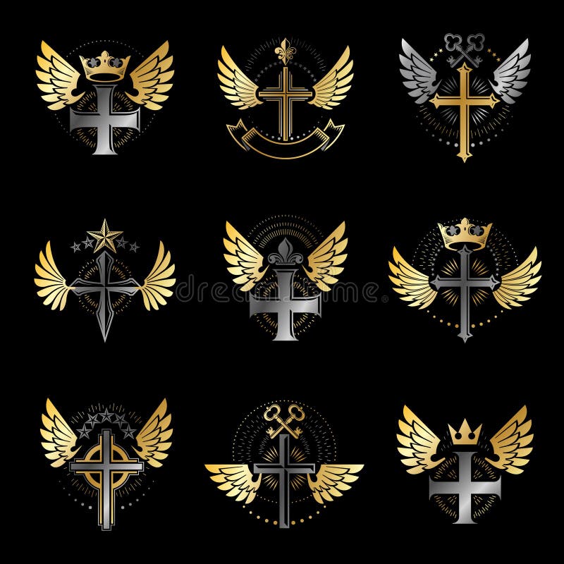 Christian Crosses Emblems Set. Heraldic Coat of Arms Decorative Stock ...