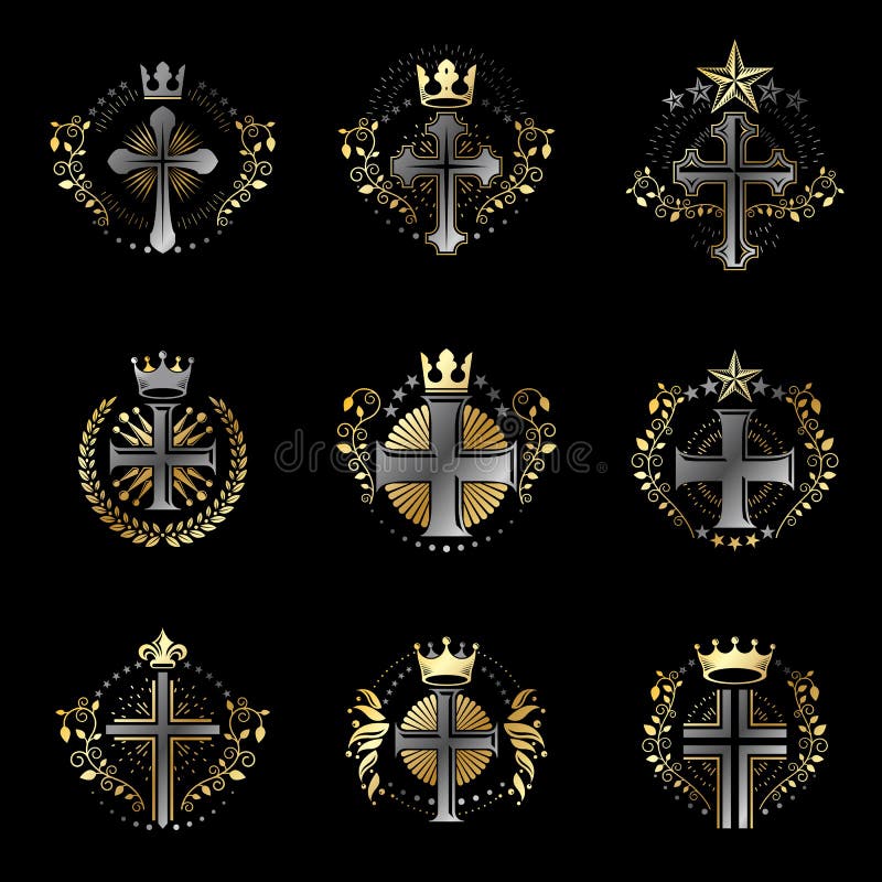 Christian Crosses Emblems Set. Heraldic Coat of Arms Decorative Stock ...