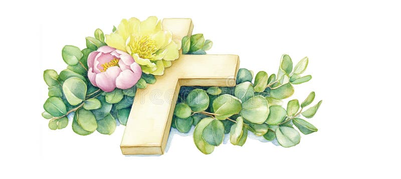 Christian Easter Border: Cross and Spring Flowerst Stock Illustration ...