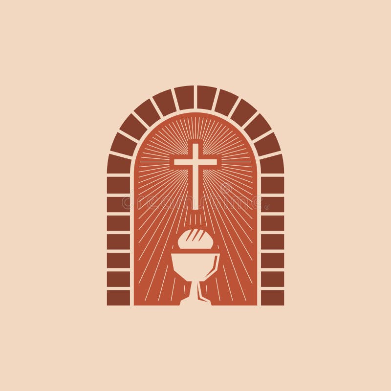 Christian Illustration. Cross, Holy Chalice and Bread Stock Vector ...