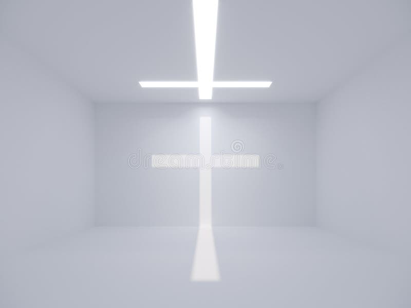 Christian Light in Empty White Space Interior , 3d Stock Illustration ...