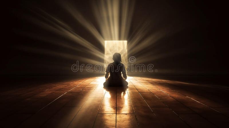A Man Praying in a Rays of Light Scene Stock Illustration ...