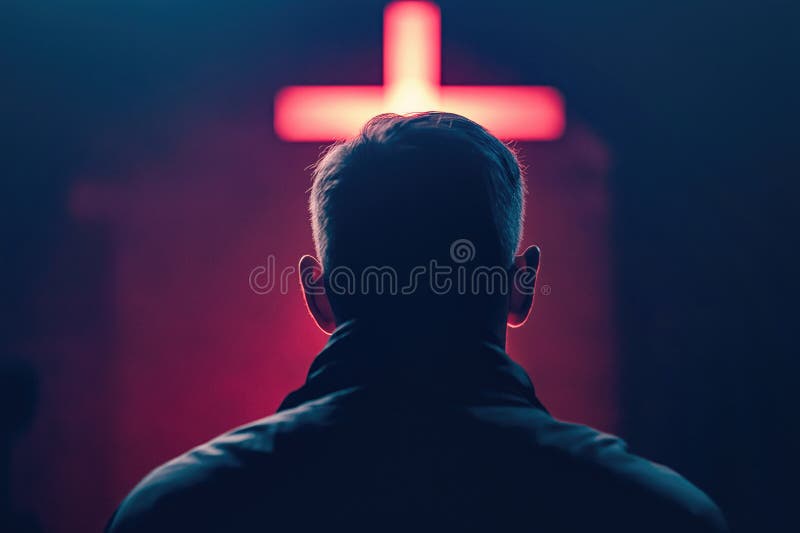 Christian Man Praying in Front of the Cross Stock Illustration ...