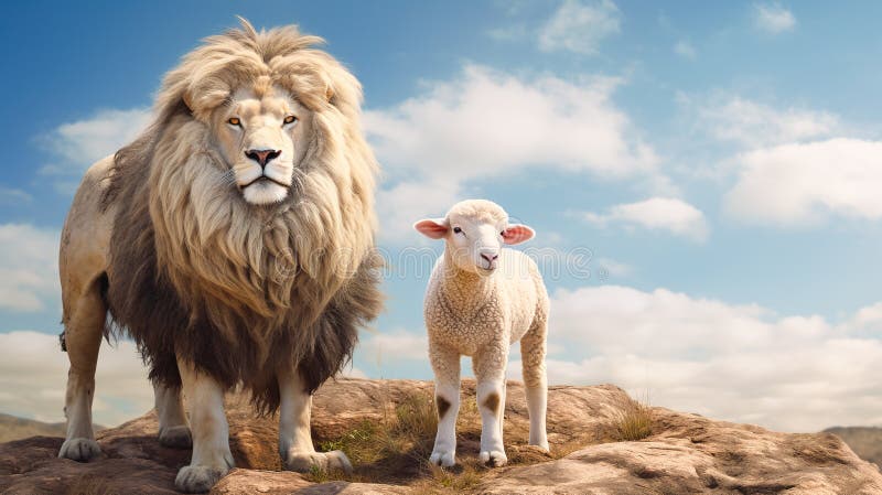 Christian Parable of the Lion and the Lamb Stock Illustration ...