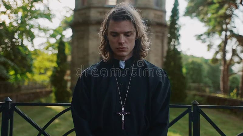 Christian Priest with Cross Praying. Stock Video - Video of christ ...