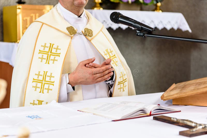 Christian Priest Standing by the Altar Stock Photo - Image of religion ...