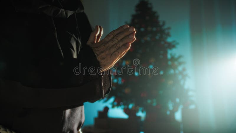 Christian Religious Praying Hands Silhouette in Front of Christmas Tree ...