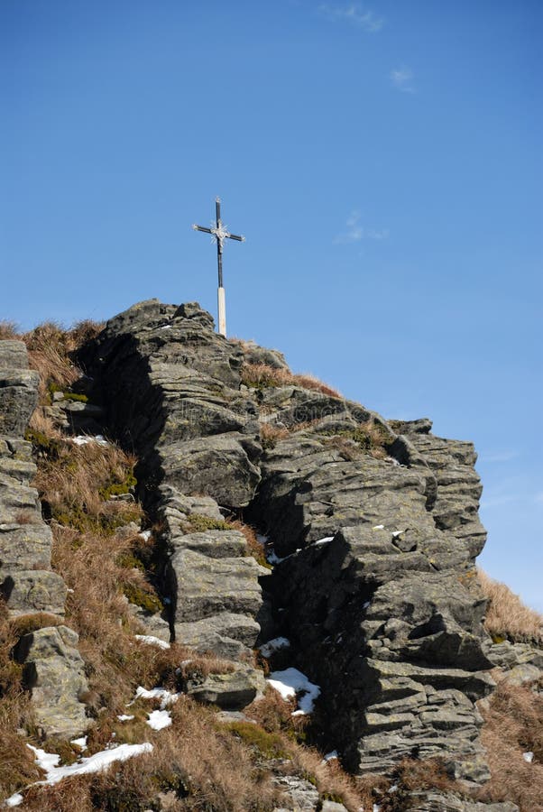 Christian Rood on the Summit of Rock Stock Photo - Image of faith, hill ...