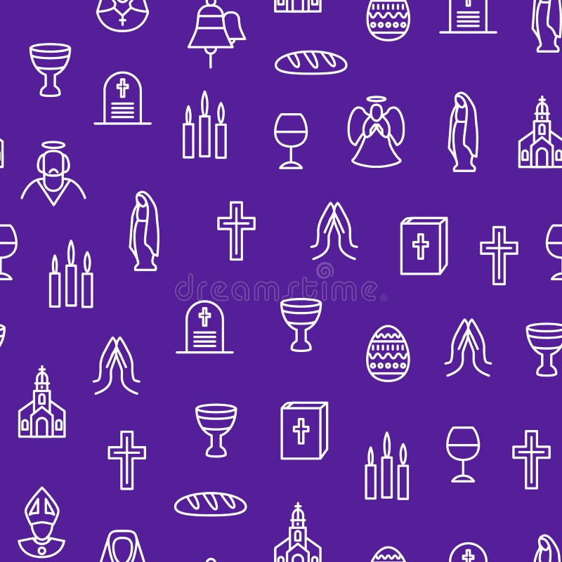Christian Signs Thin Line Seamless Pattern Background. Vector Stock ...