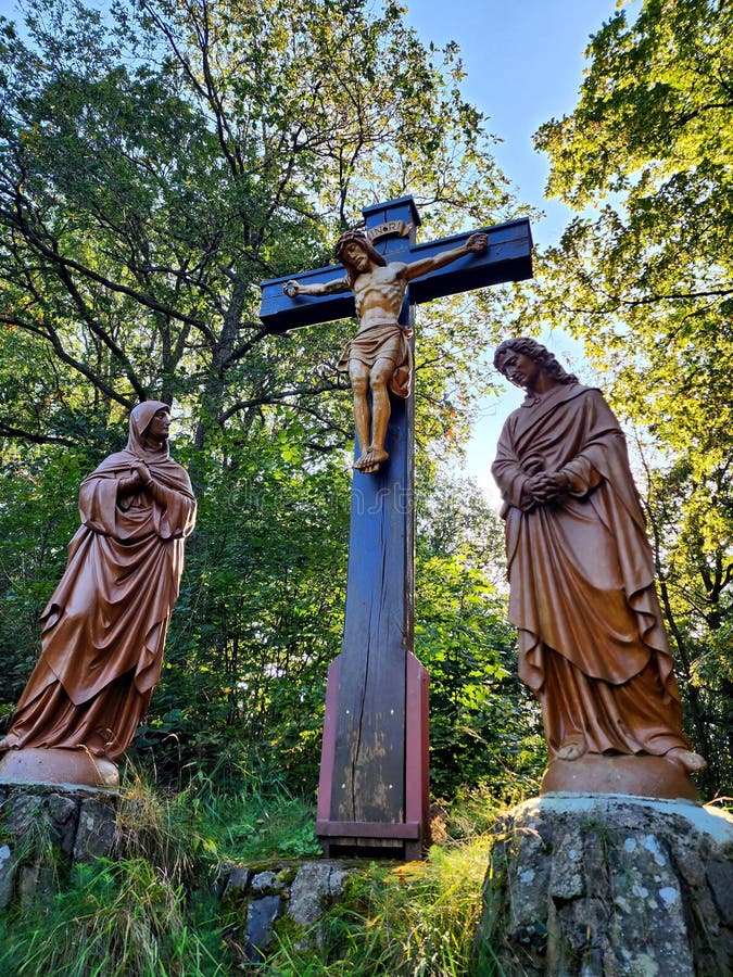 Christian Symbols and Statues in German Forest Stock Photo - Image of ...