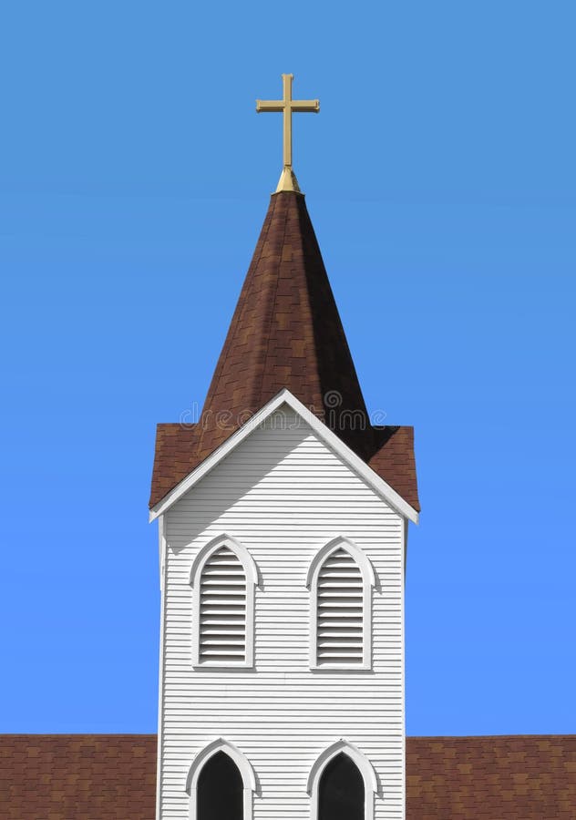Christian White Church Steeple with Cross Stock Image - Image of gold ...